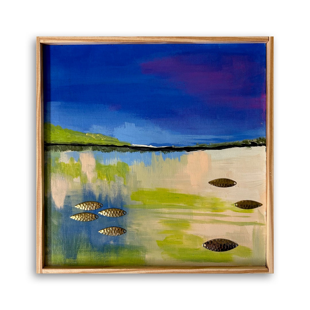 Small Coastal Landscape Art, Marsh Fishing Painting Made With Lures, 10 ...