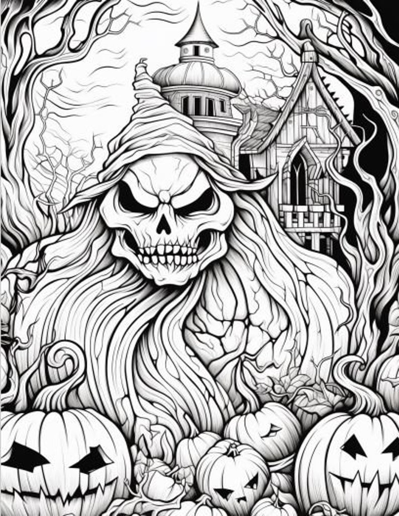 120 Halloween Coloring Pages for Adults - Etsy