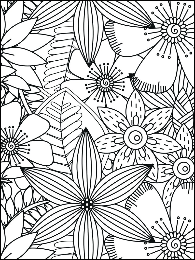 Relaxing Coloring Pages: Flowers Vol 1 (110 Pages) - Etsy