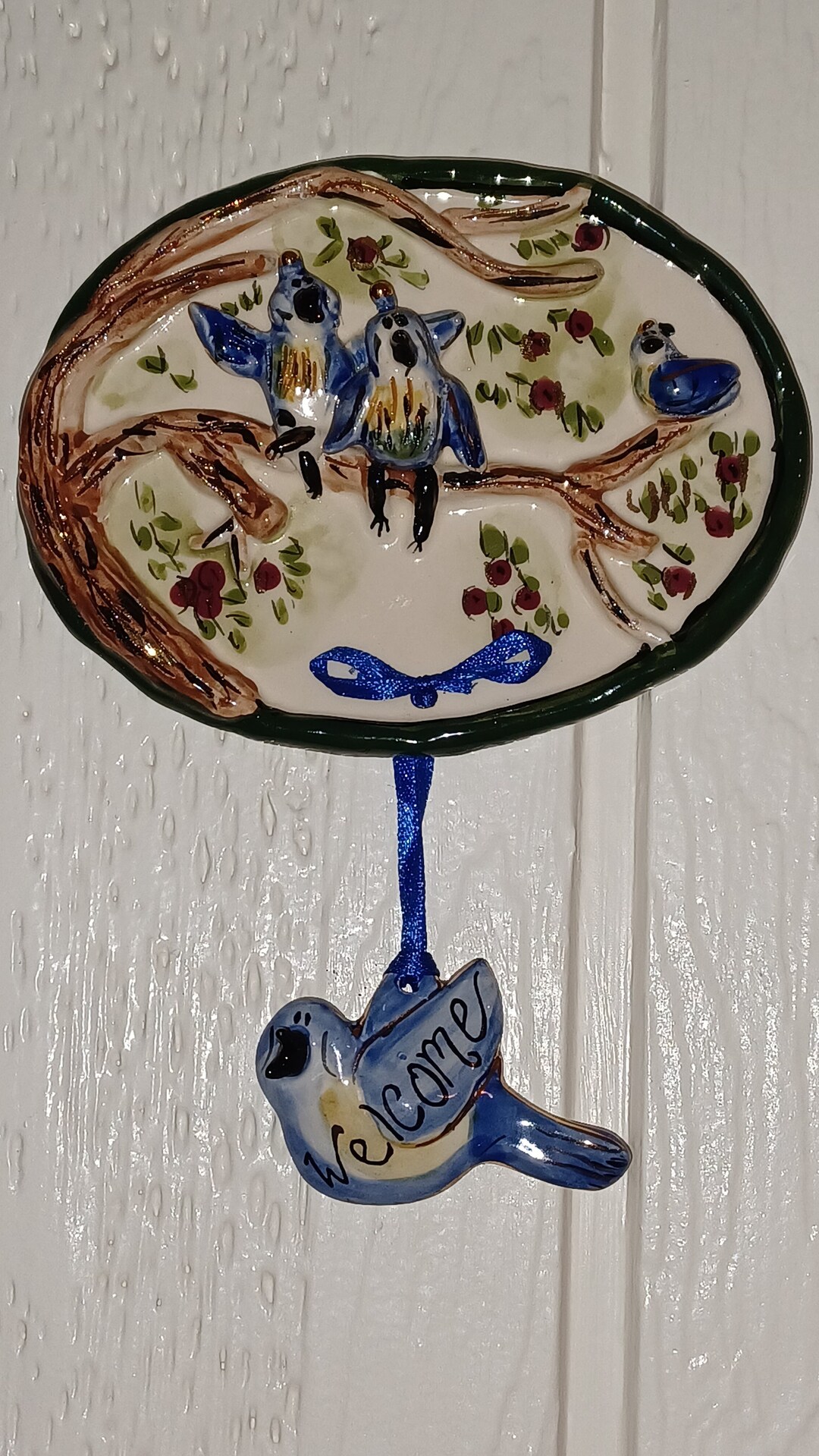 Blue Sky Pottery Birds on A Branch Ceramic Welcome Plaque - Etsy
