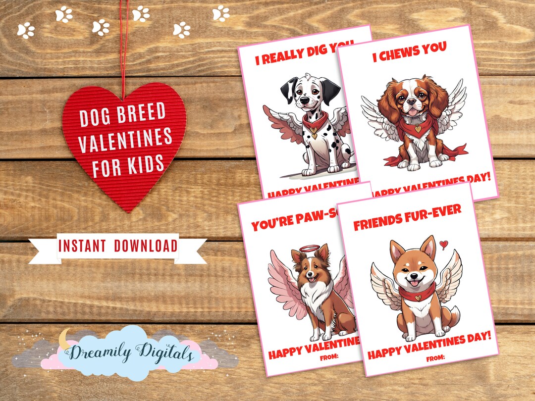 Printable Dog Breeds Valentines for Kids Printable Class Valentines ...