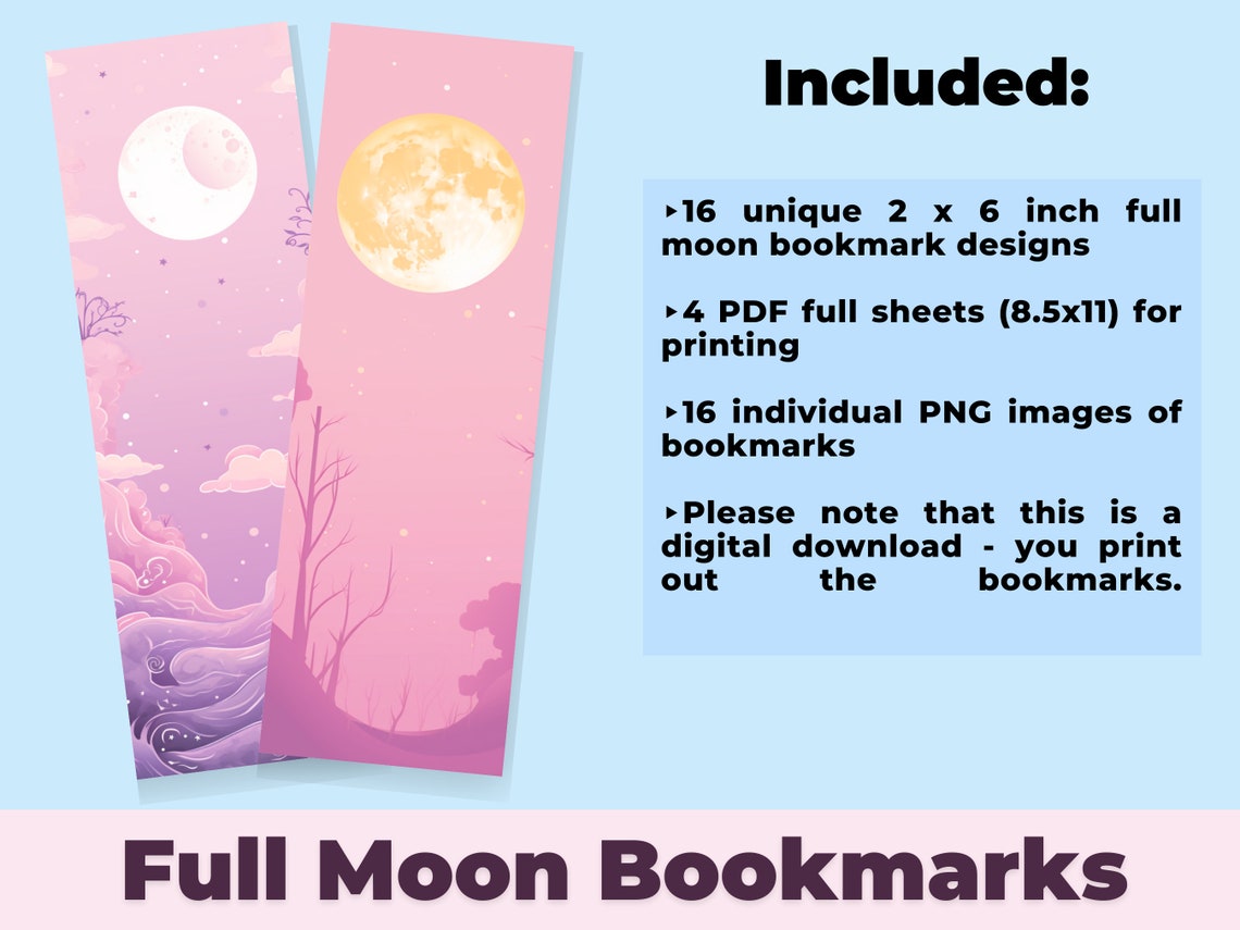 Bewitching Full Moon Bookmarks | Instant Download + Print | Cute ...