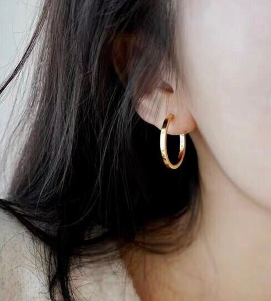 Silver/ Gold Plated Hoop Earrings 22mm, Minimalist Simple Hoop Earrings ...