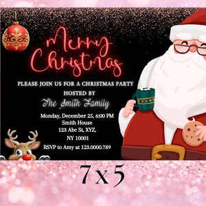 Editable Christmas Party Invitation, Santa Clause Reindeer Ornament ...