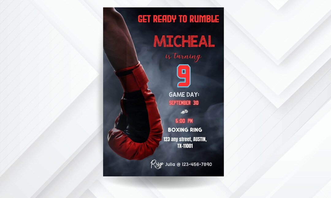 Boxing Birthday Invitation, Boxing Party Invite Template, Instant ...