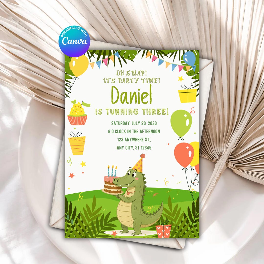 Editable Crocodile Birthday Invitation Template, Kids Party Invitations ...
