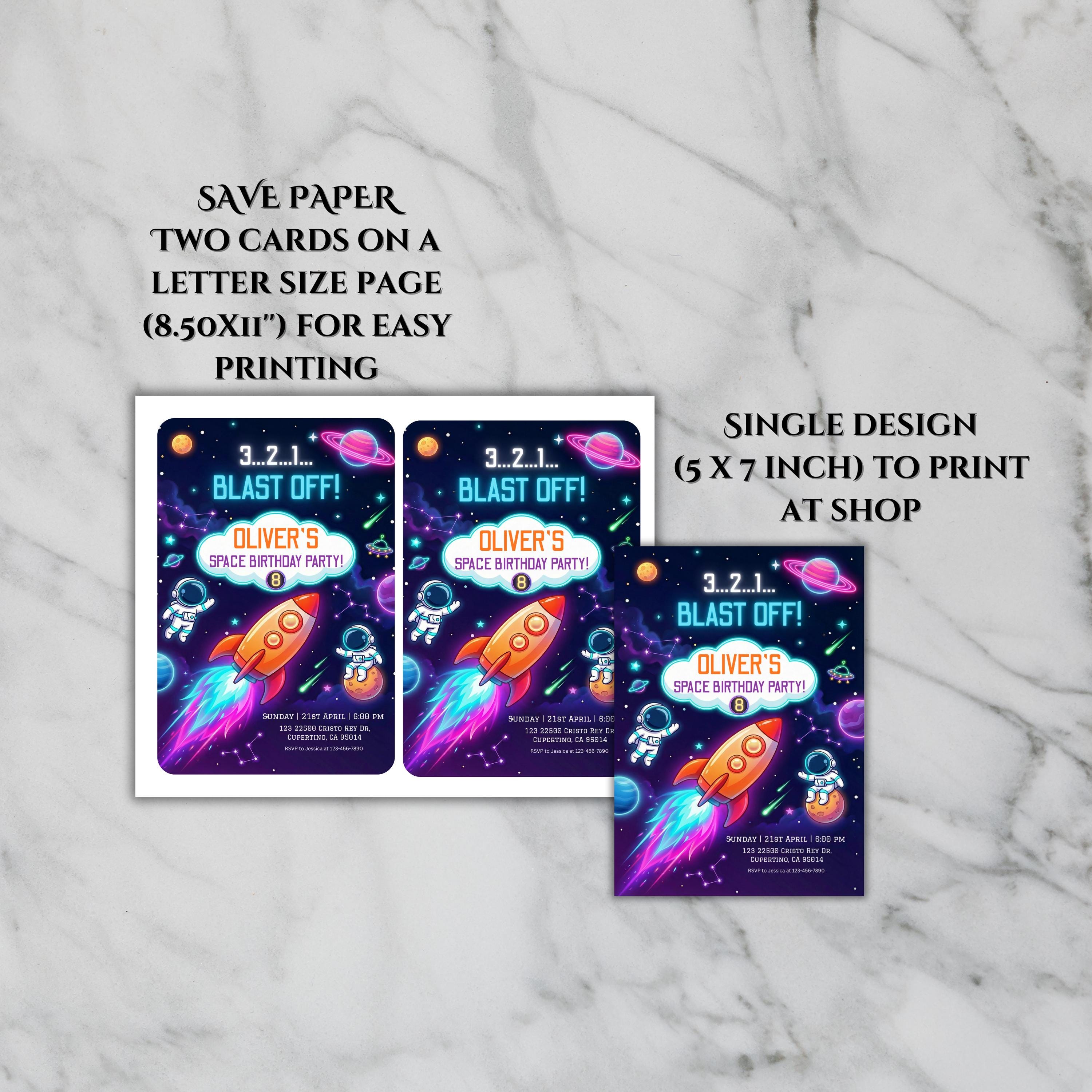 Space Birthday Invitation, Rocket, Planets, Canva Template, Outer Space ...