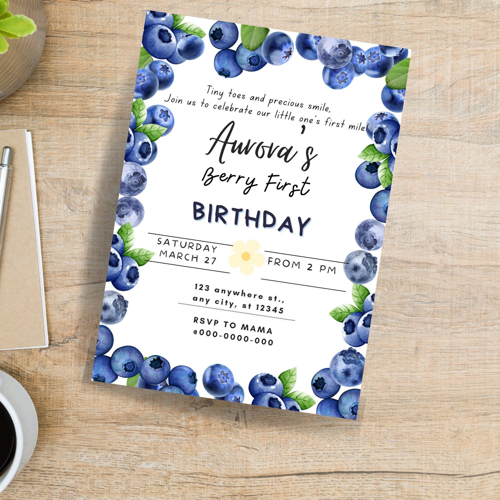 Editable Blueberry Birthday Invitation 1st Birthday Berry Sweet Boy ...