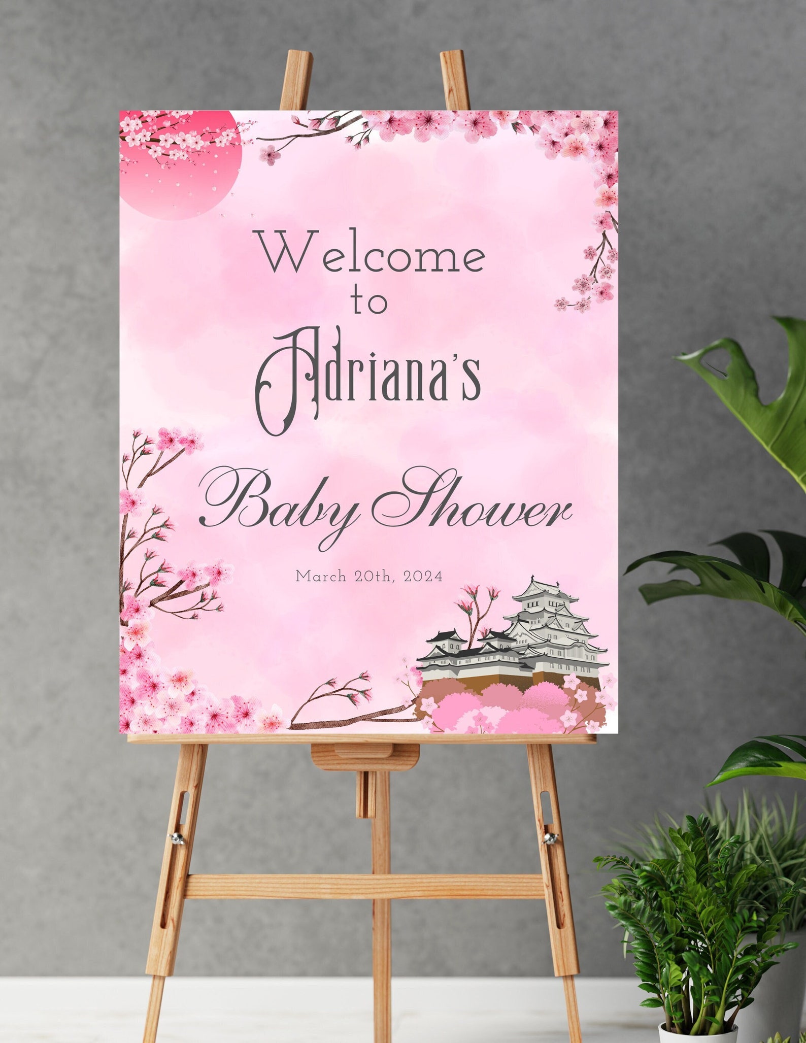 Cherry Blossom Baby Shower Welcome Sign, Pink Baby Shower Welcome Sign ...