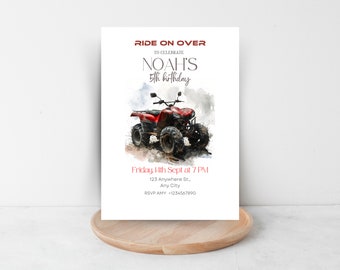 Editable Red Yellow ATV Wheeler Bike Birthday Invitation, Ride on Over ...