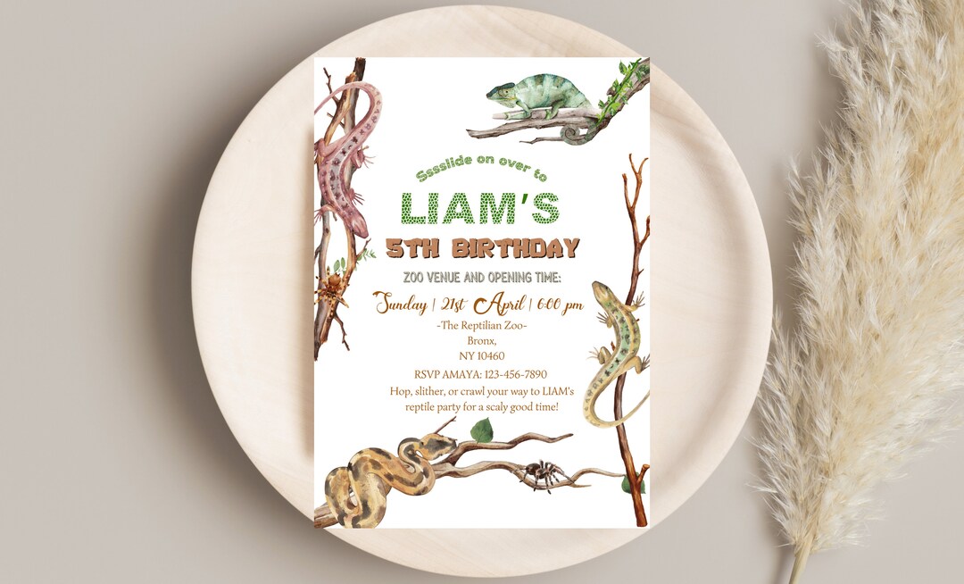 Reptile Birthday Invitation Party, Girl Boy Birthday, Reptile Lizard ...