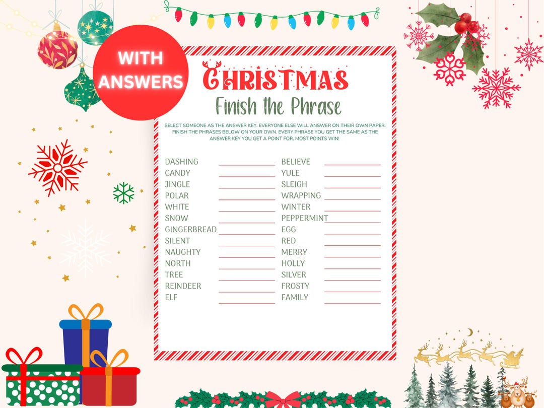 Christmas Finish the Phrase Game, Christmas Phrase Game, Christmas Game ...