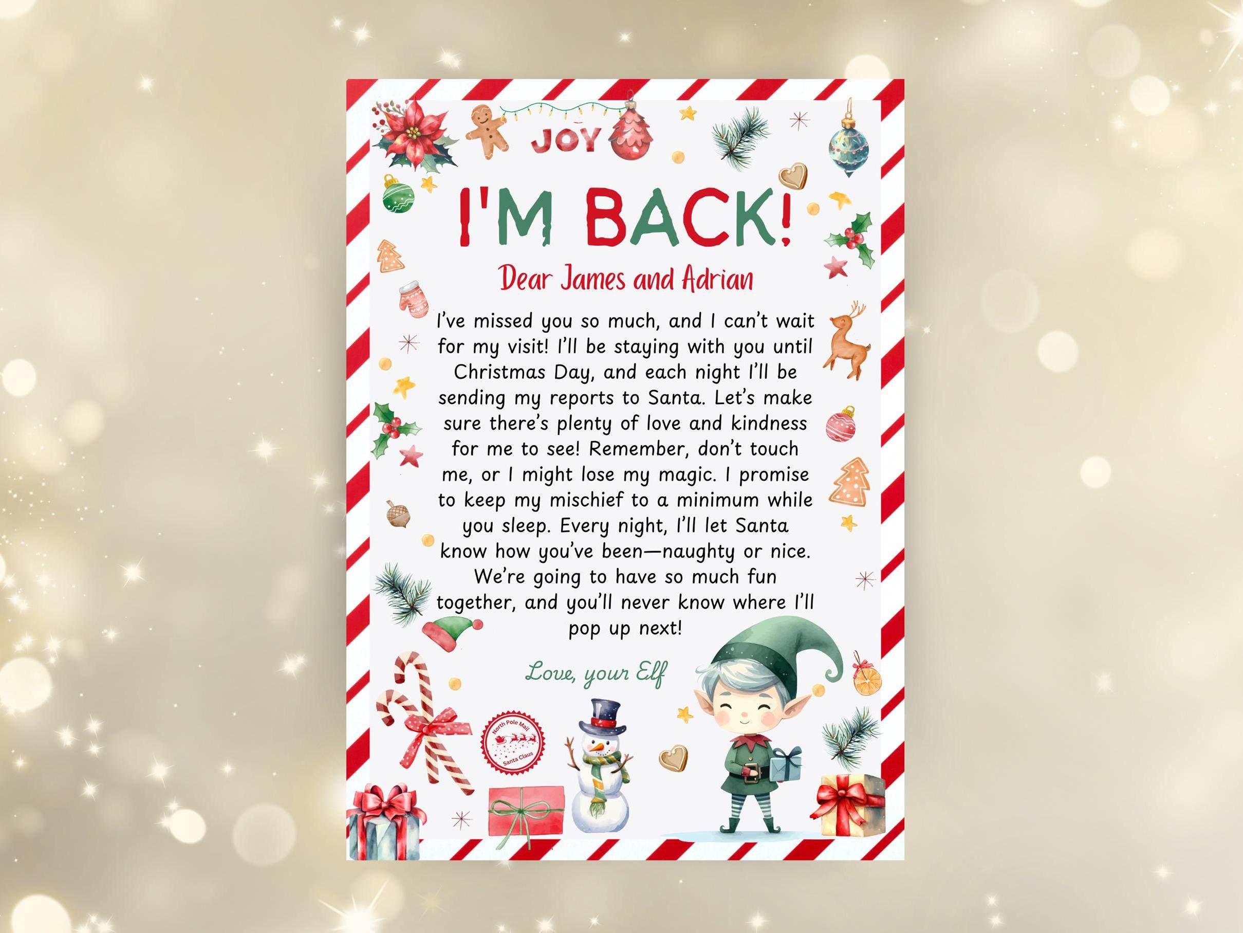 Editable Elf Arrival Letter Return Letter Christmas Elf I'm Back Elf ...
