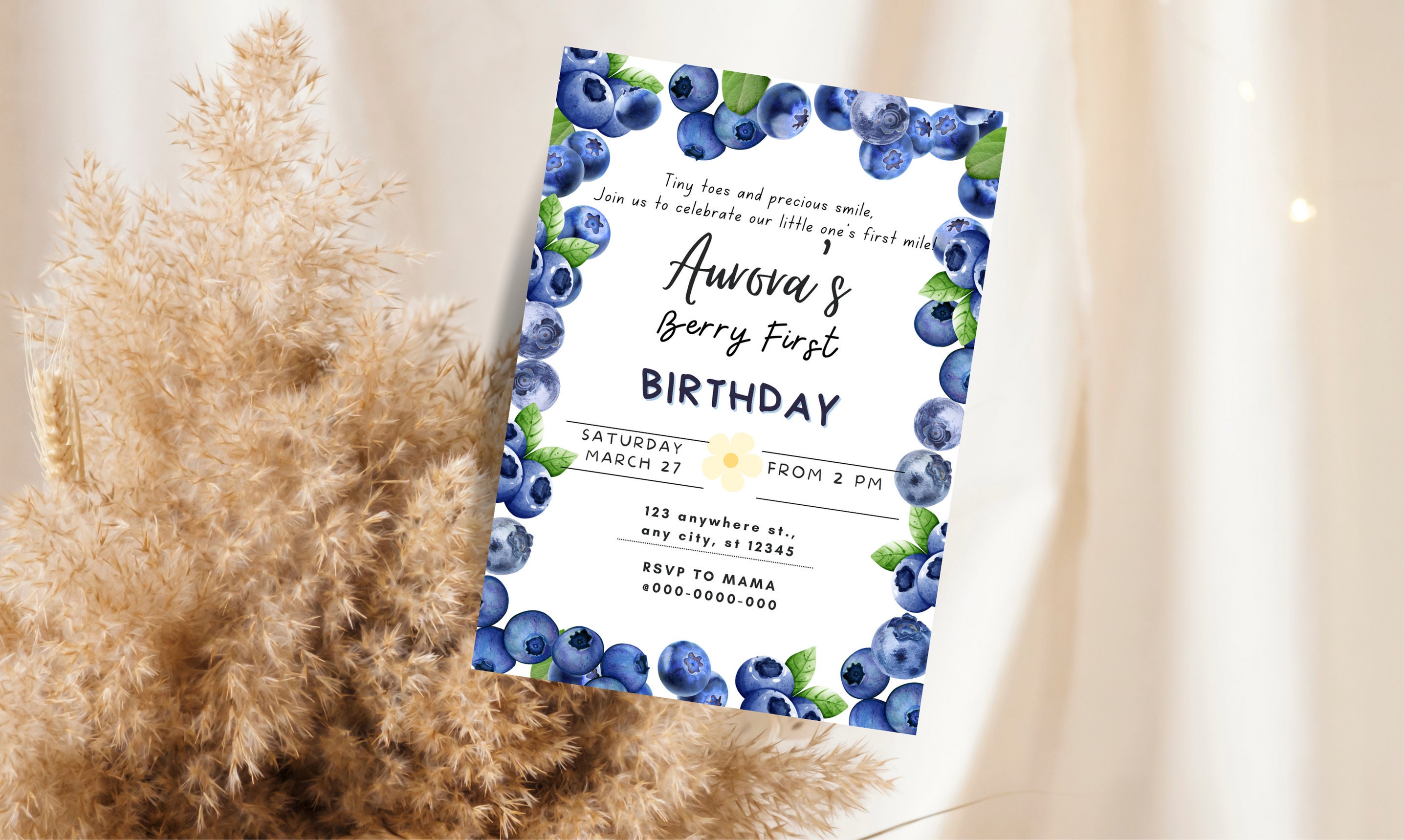 Editable Blueberry Birthday Invitation 1st Birthday Berry - Etsy