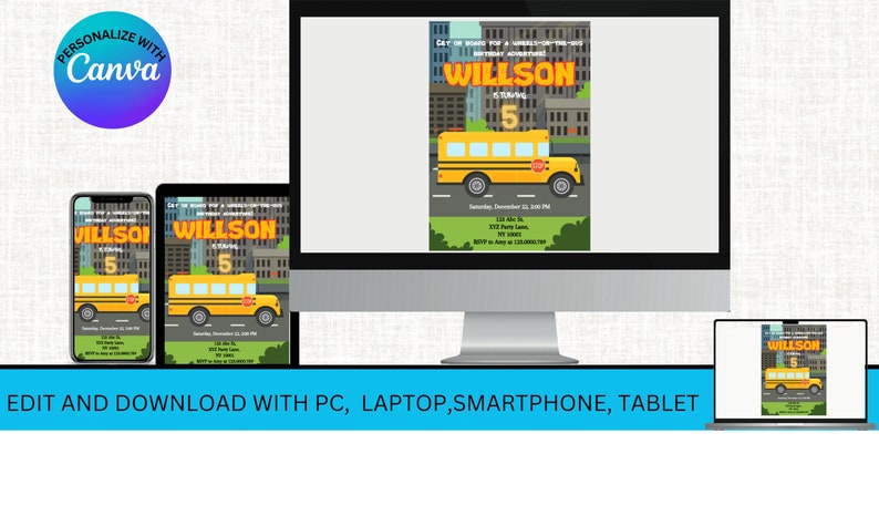 Yellow School Bus Birthday Invitation Wheels on the Bus Party - Etsy