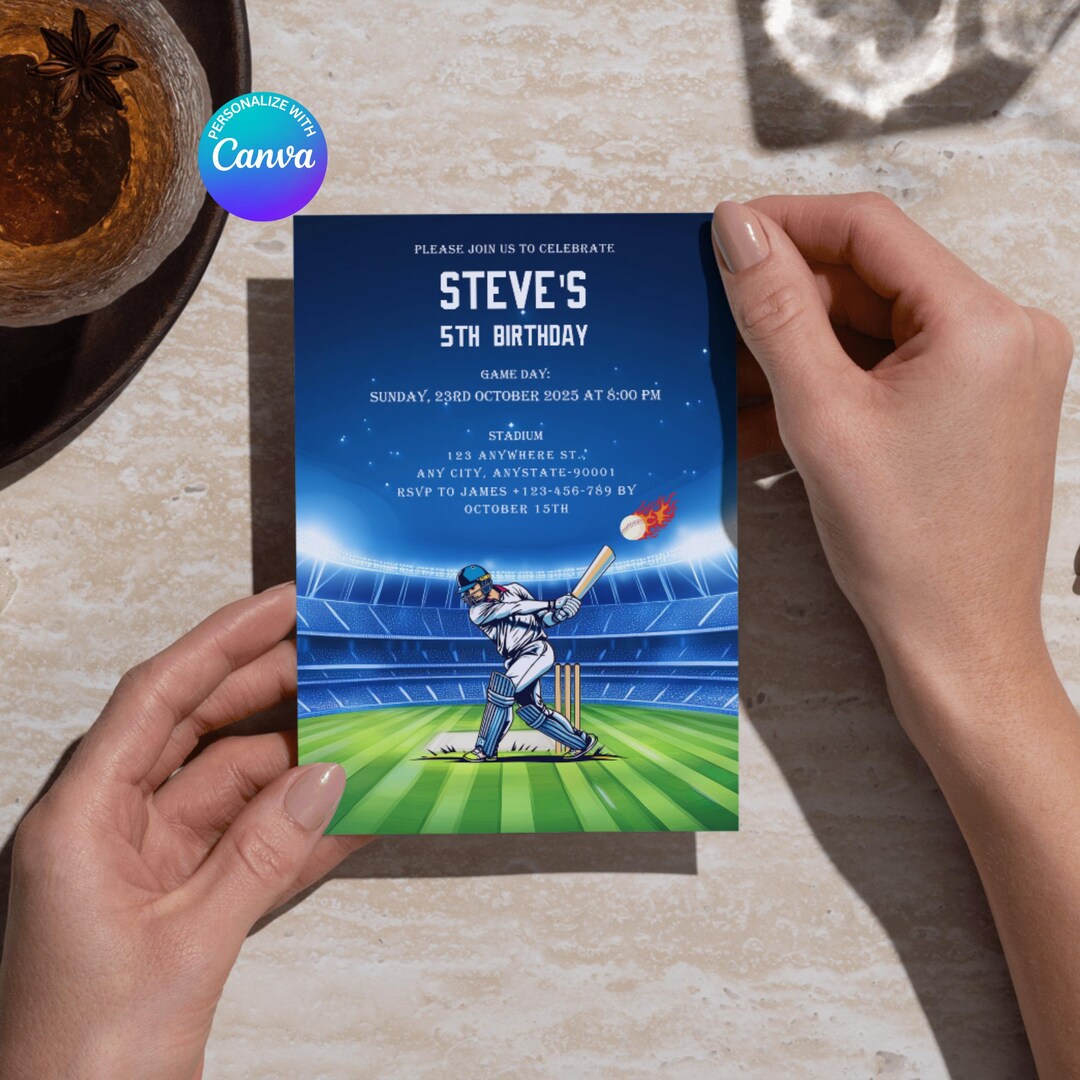Editable Cricket Birthday Invitation | Editable Cricket Party Invite ...