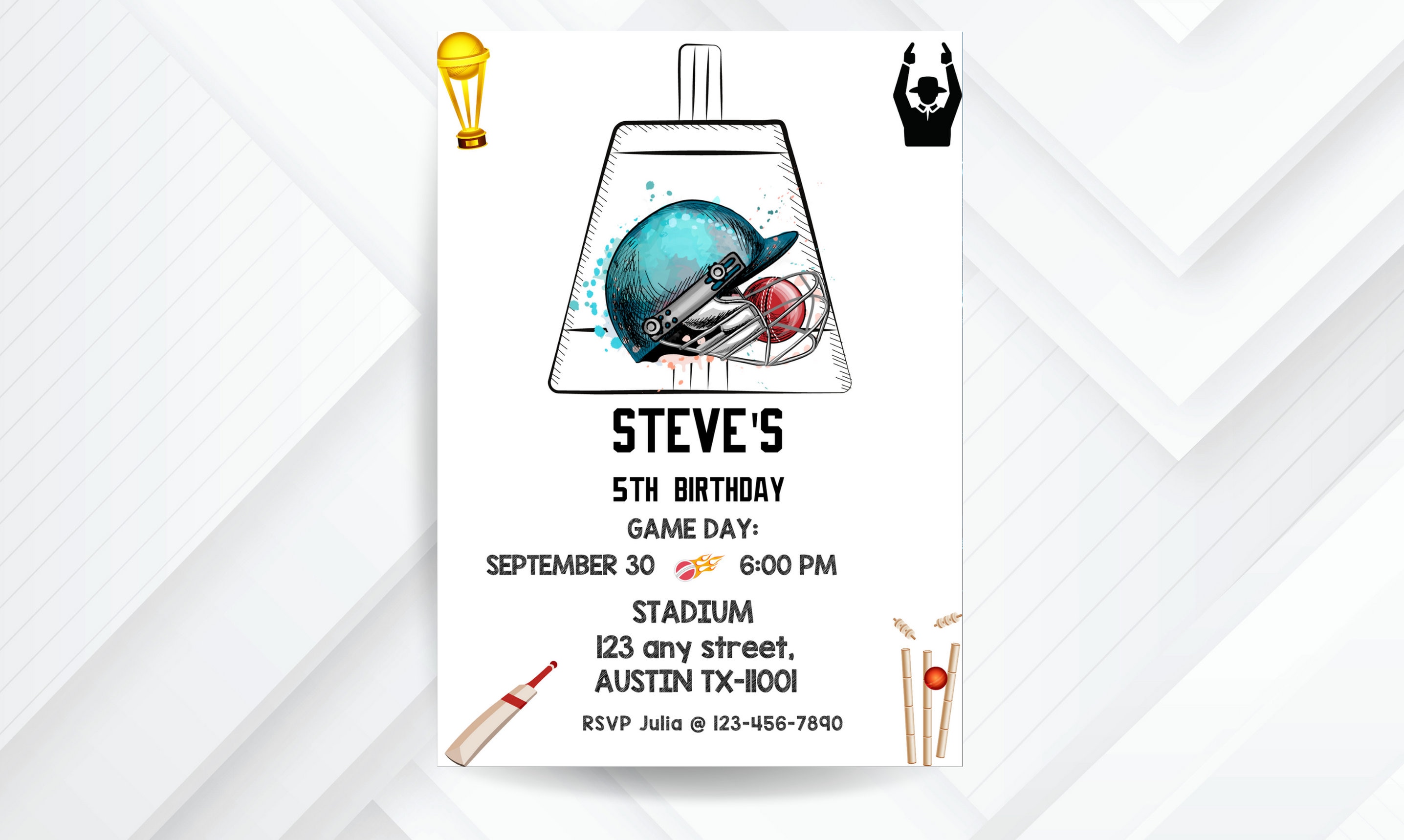 Editable Cricket Birthday Invitation | Editable Cricket Party Invite ...