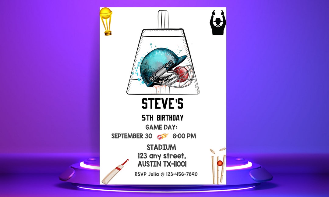 Editable Cricket Birthday Invitation | Editable Cricket Party Invite ...