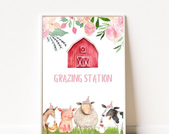 Grazing Station Food Party Sign Farm Birthday Sign Table Decor Barnyard ...