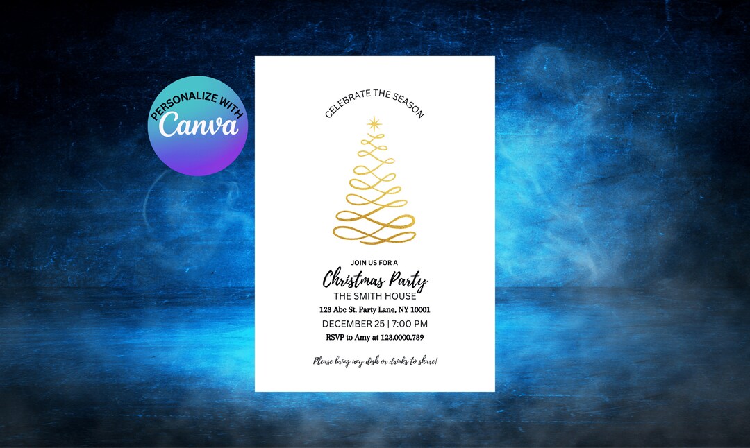 Minimalist Christmas Party Invitation Template Watercolor - Etsy