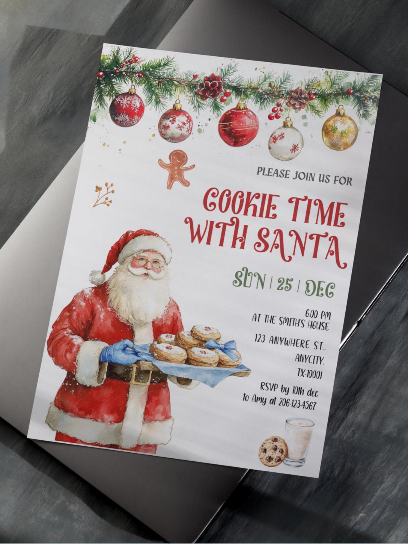 Cookie Time With Santa Invitation Christmas Party Invite, EDITABLE ...
