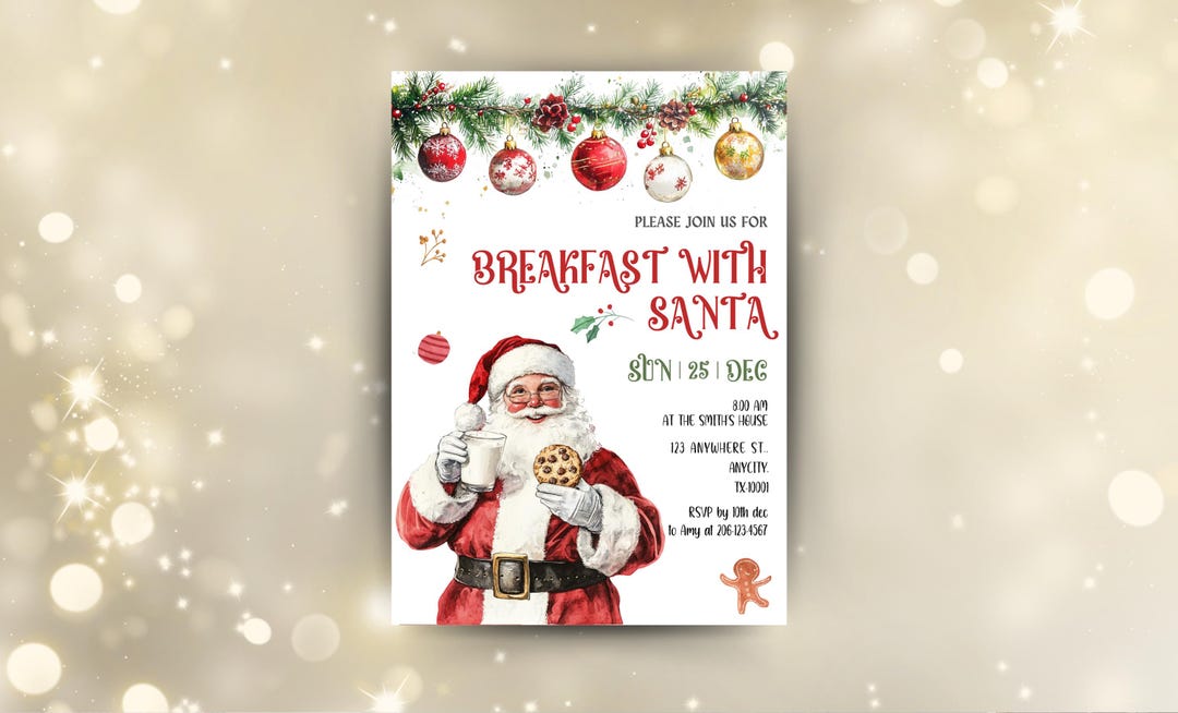 Breakfast With Santa Invitation Christmas Party Invite, EDITABLE ...
