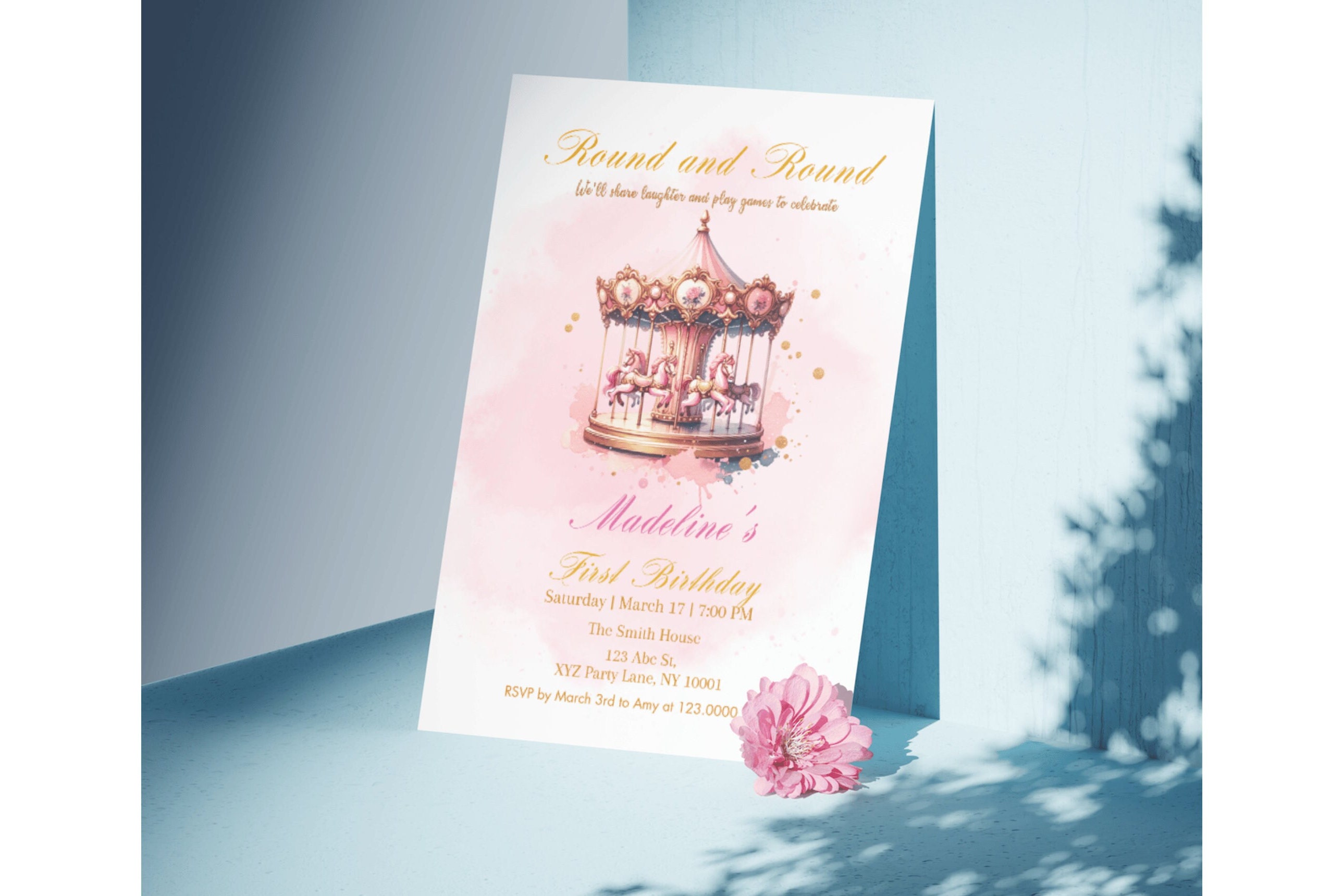 Editable Carousel Birthday Party Invitation Little Girls Pink Party ...