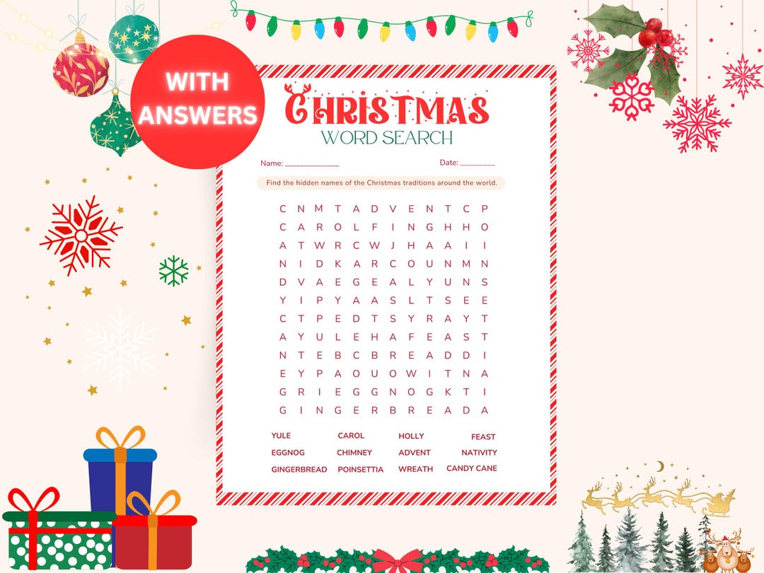 Christmas Word Search Game, Christmas Word Game, Christmas Game ...