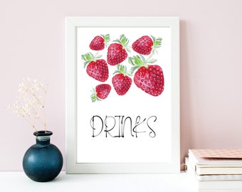 Drinks Sign Strawberry Birthday Party Sign Strawberries Party Sign ...