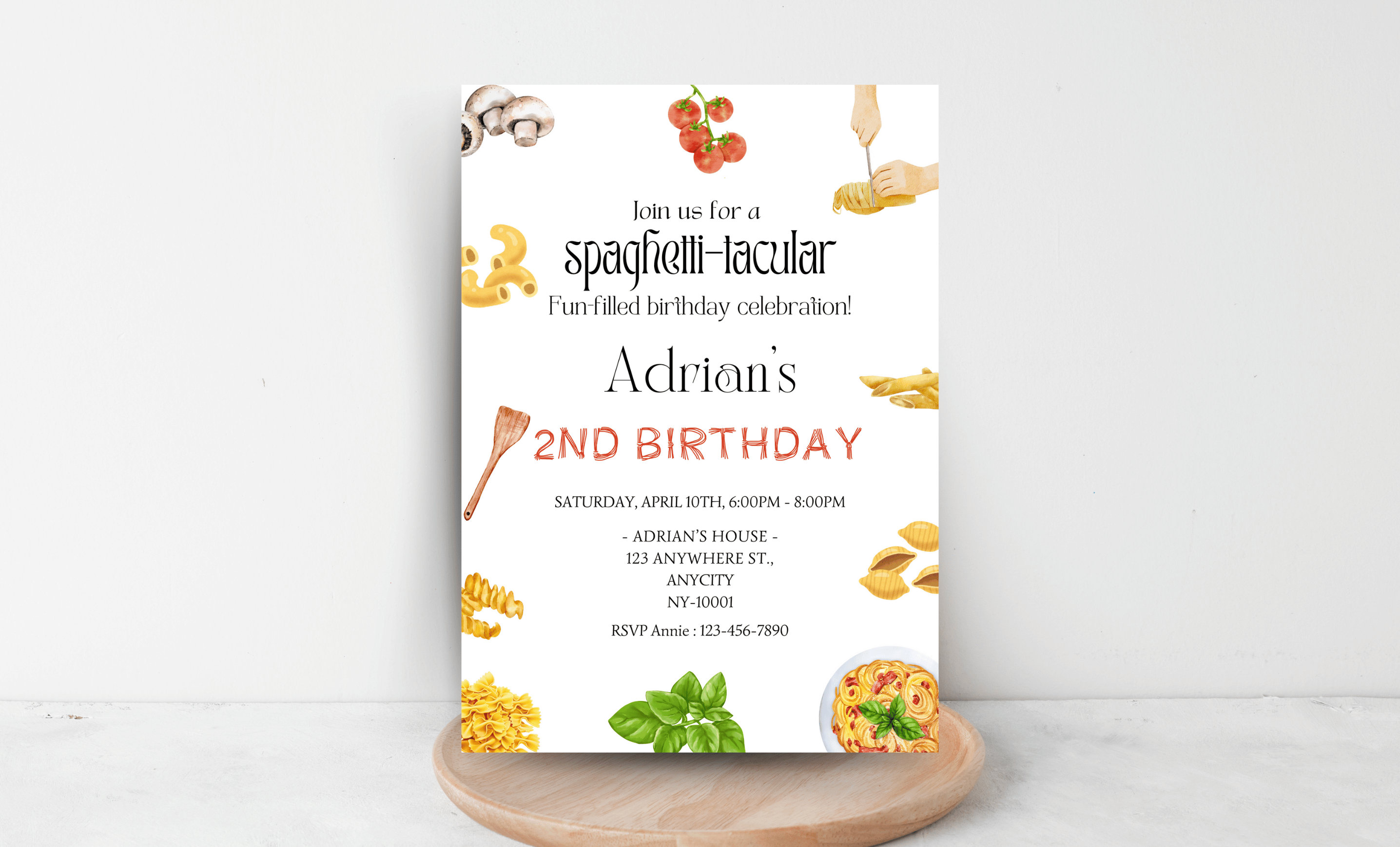 Pasta Theme Birthday Invitation Spaghetti Birthday Invitation Italian ...