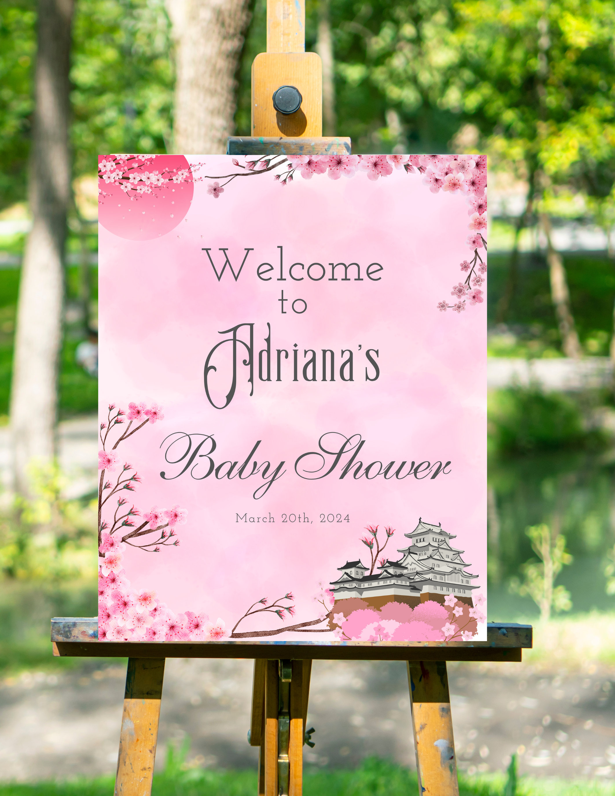Cherry Blossom Baby Shower Welcome Sign, Pink Baby Shower Welcome Sign ...