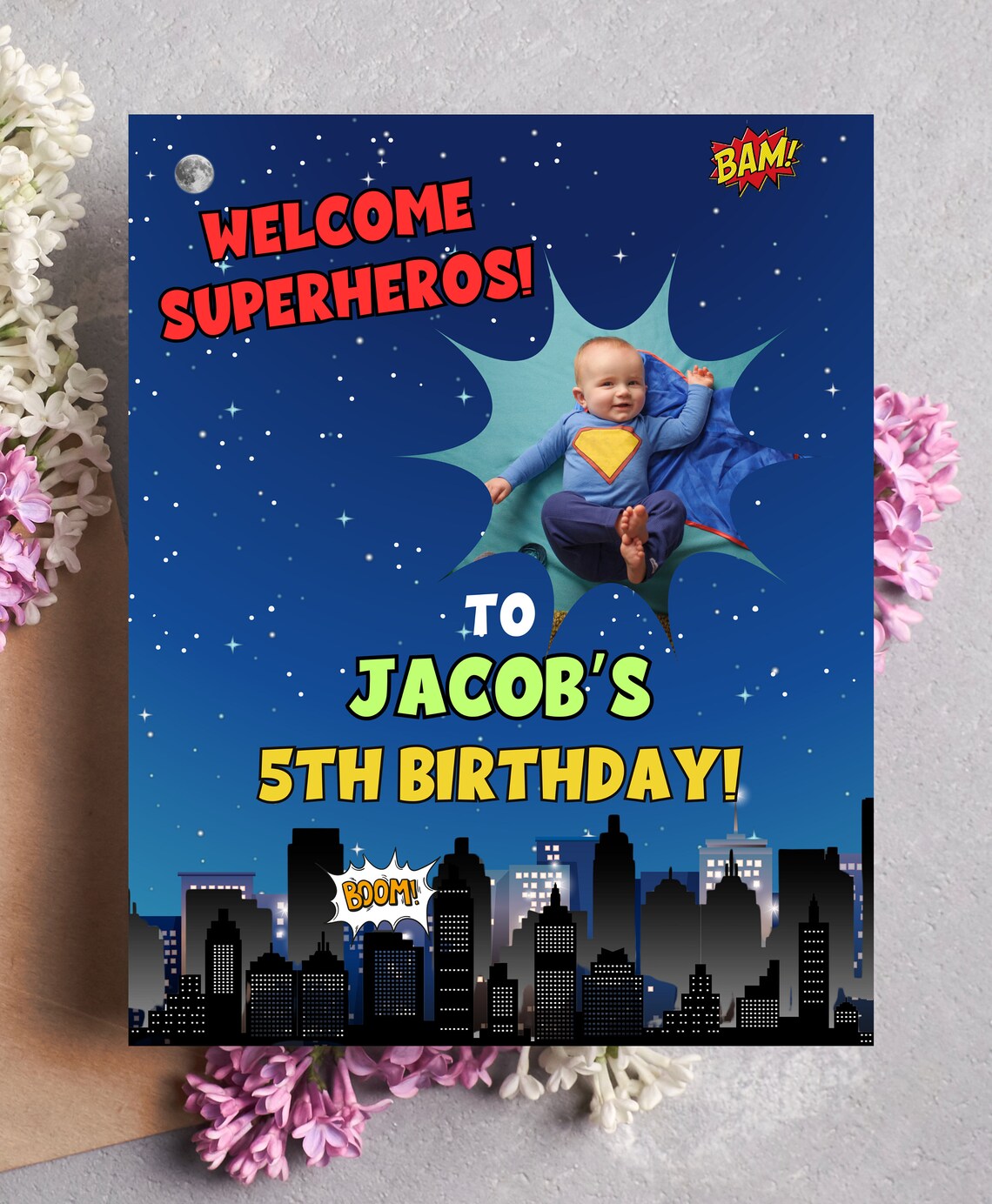 Superhero Birthday Welcome Sign With Photo, Superhero Party, Super Hero ...