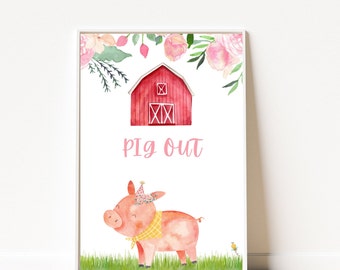 Pig Out Table Sign Farm Animals Birthday Decorations Barnyard Decor Boy ...