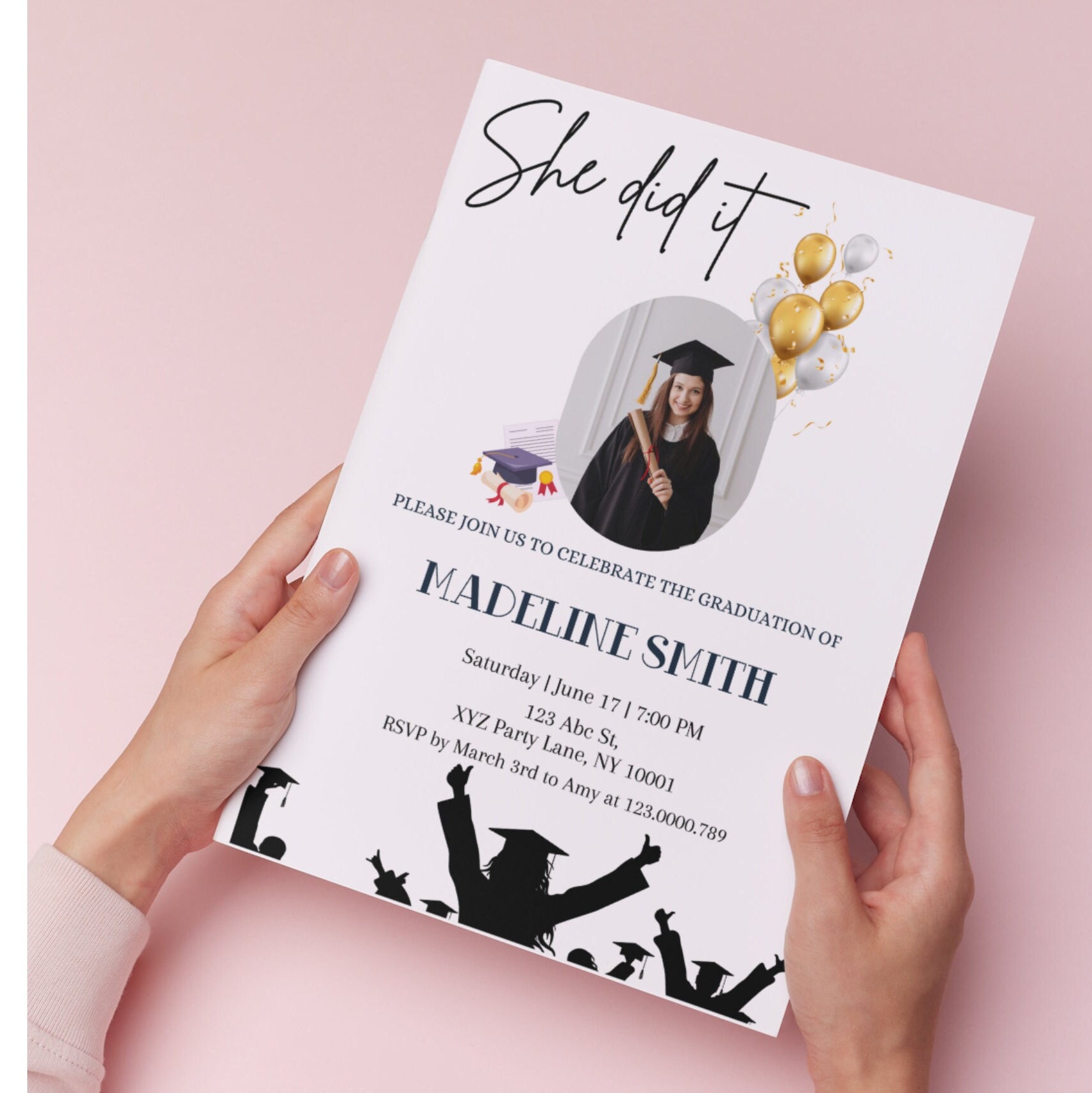She Did It Graduation Invitation With Photo Graduation Invitation ...