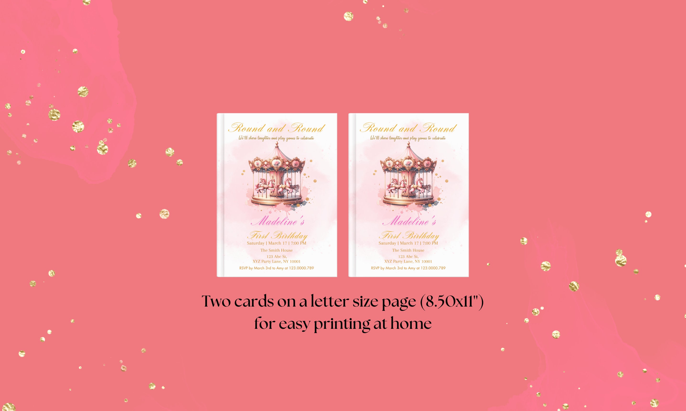 Editable Carousel Birthday Party Invitation Little Girls Pink Party ...