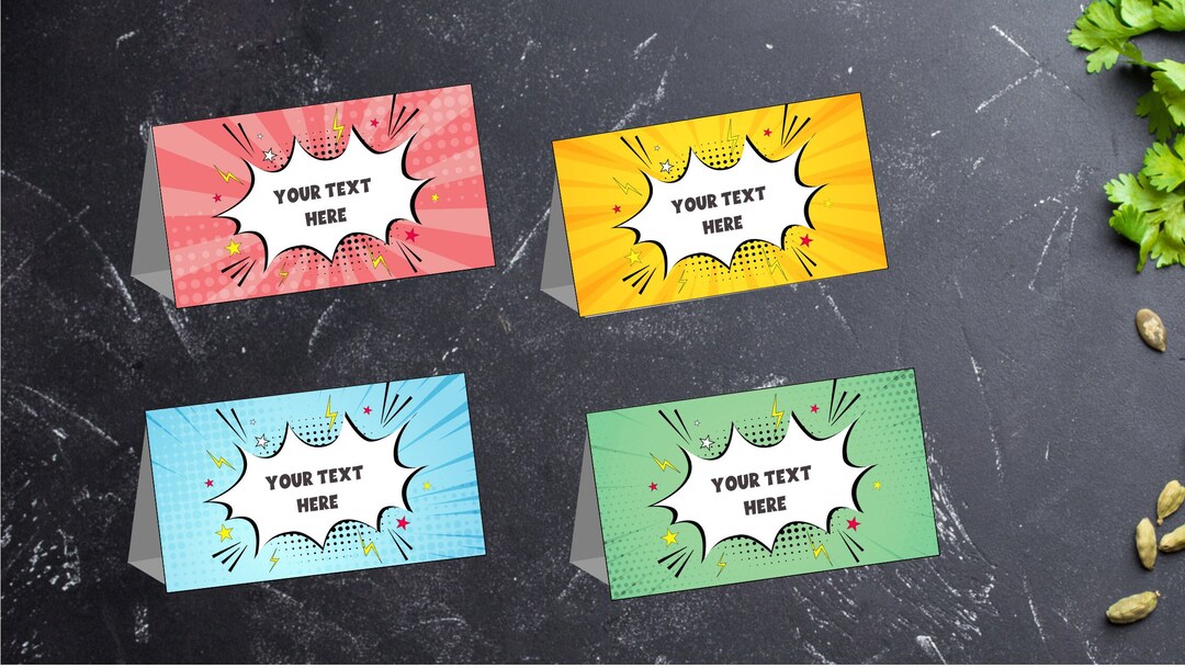 Editable Superhero Food Labels Superhero Folding Buffet Cards Place ...