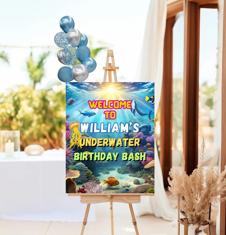 Customized Under the Sea Birthday Party Welcome Sign, Ocean Animals ...