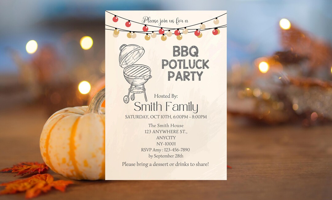 BBQ Potluck Party Invitation Template, Neighborhood Block Party ...