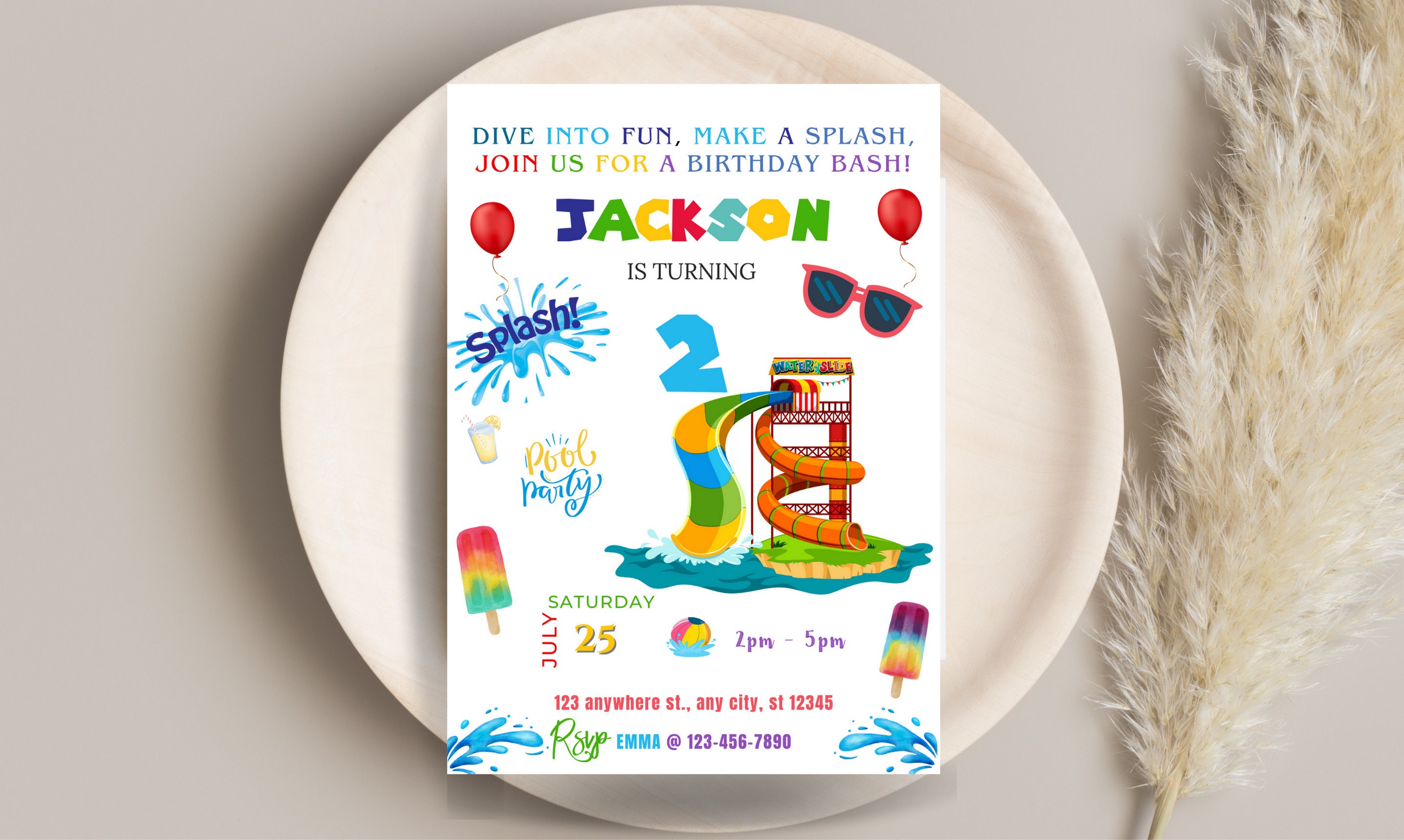 Editable Water Slide Birthday Splash Party Invitation - Etsy