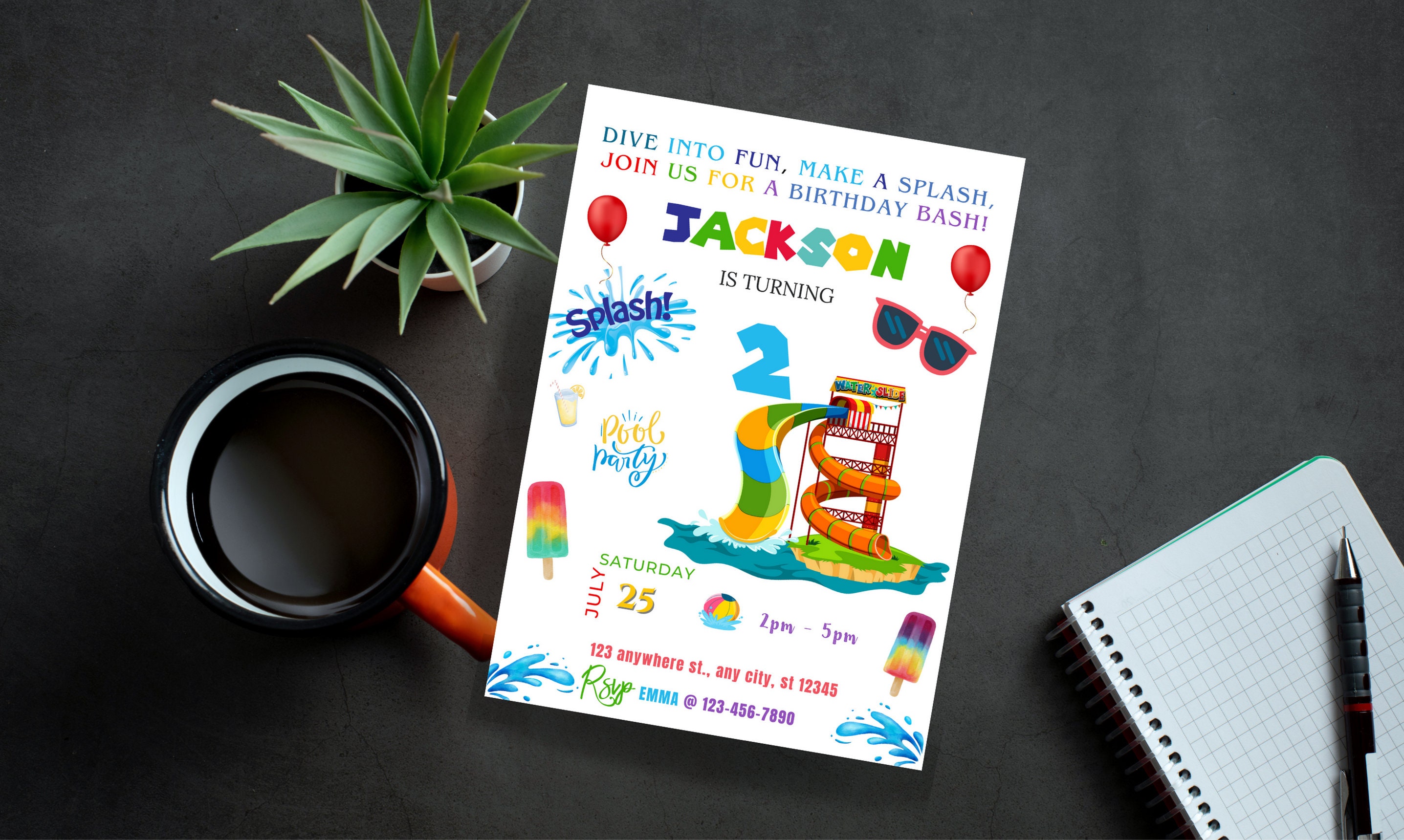 Editable Water Slide Birthday Splash Party Invitation - Etsy