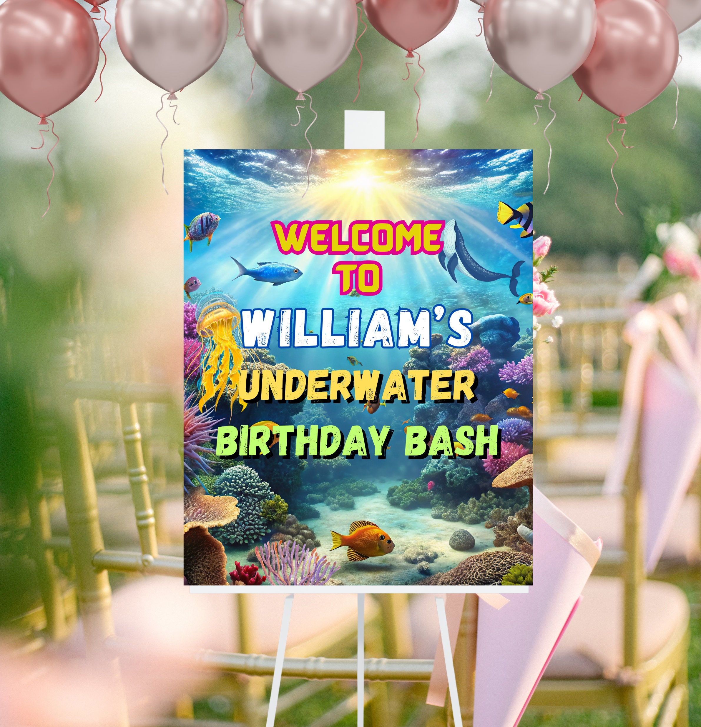 Customized Under the Sea Birthday Party Welcome Sign, Ocean Animals ...