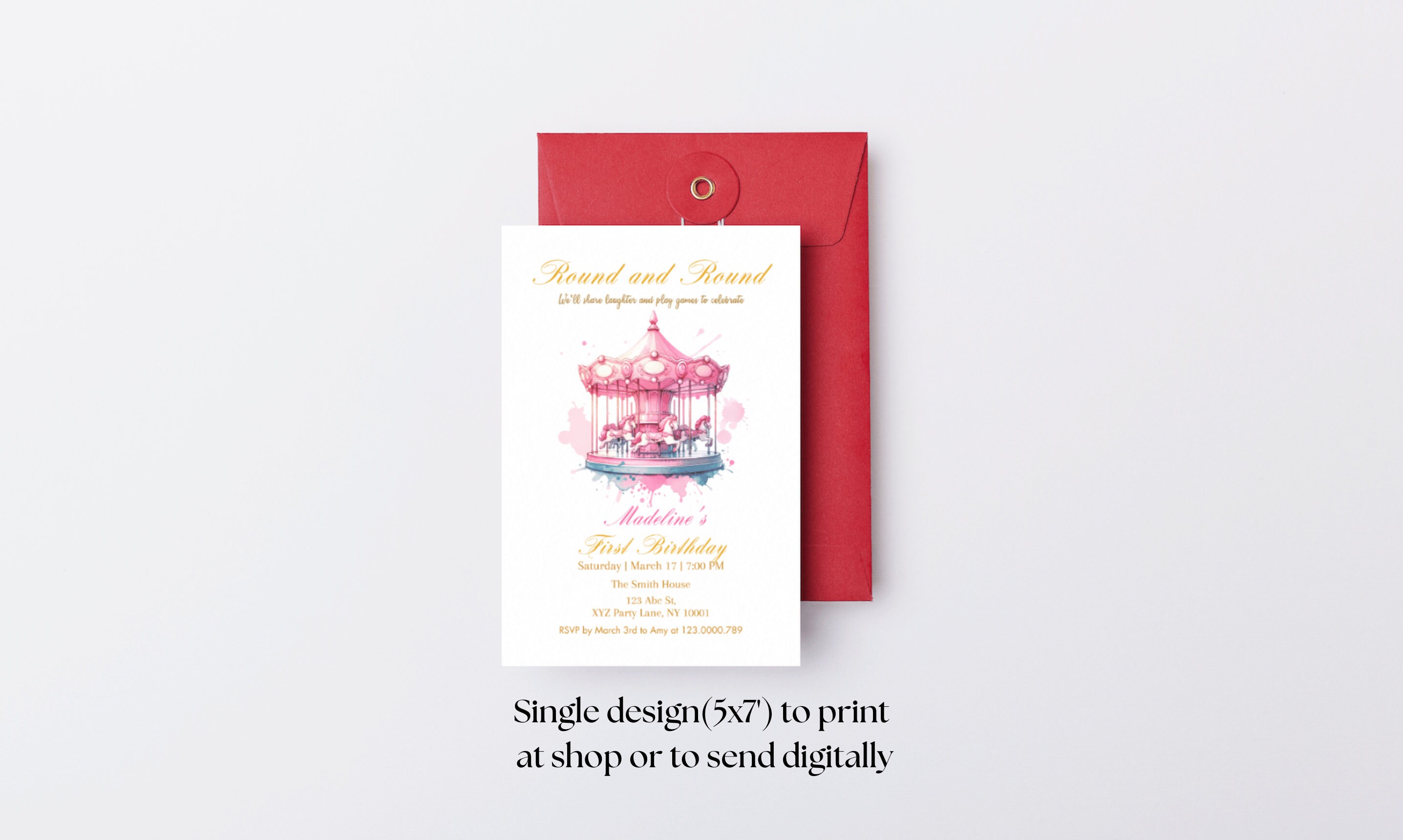 Editable Carousel Birthday Party Invitation Little Girls Pink Party ...