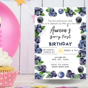 Editable Blueberry Birthday Invitation First Birthday Berry Sweet Boy ...