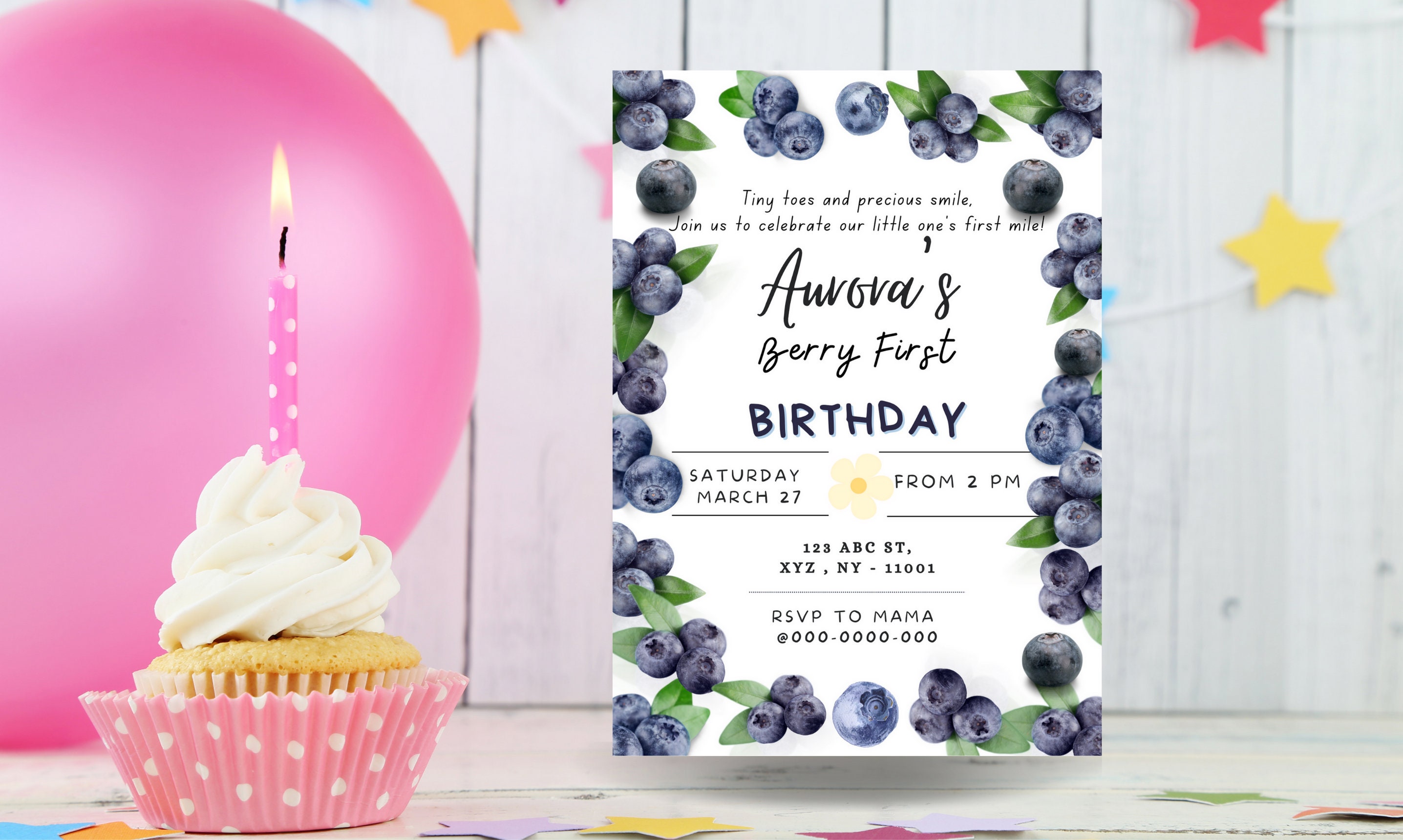 Editable Blueberry Birthday Invitation First Birthday Berry Sweet Boy ...