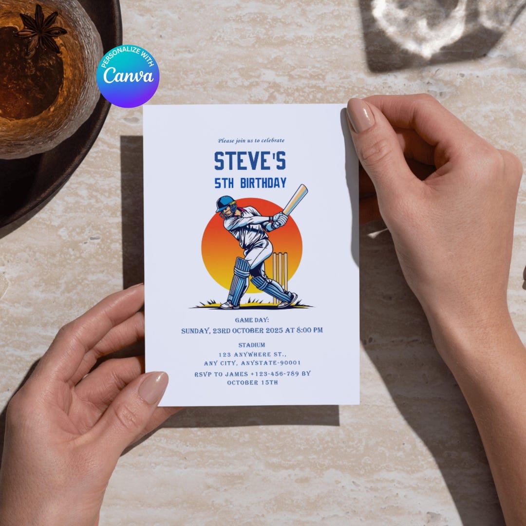 Editable Cricket Birthday Invitation | Editable Cricket Party Invite ...