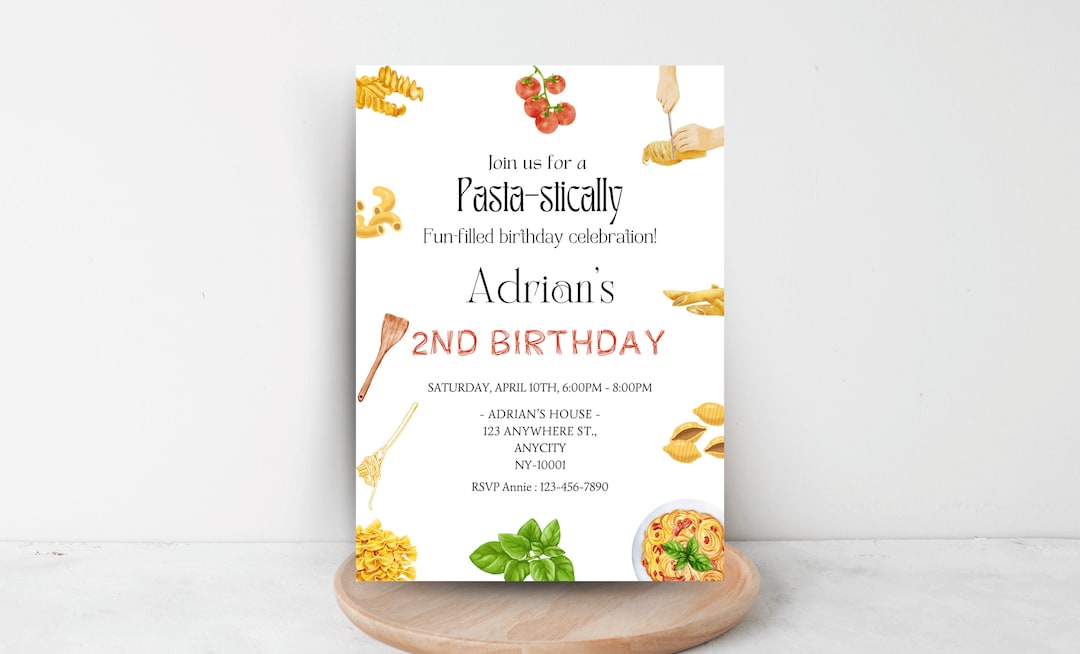 Pasta Theme Birthday Invitation | Spaghetti Birthday Invitation ...