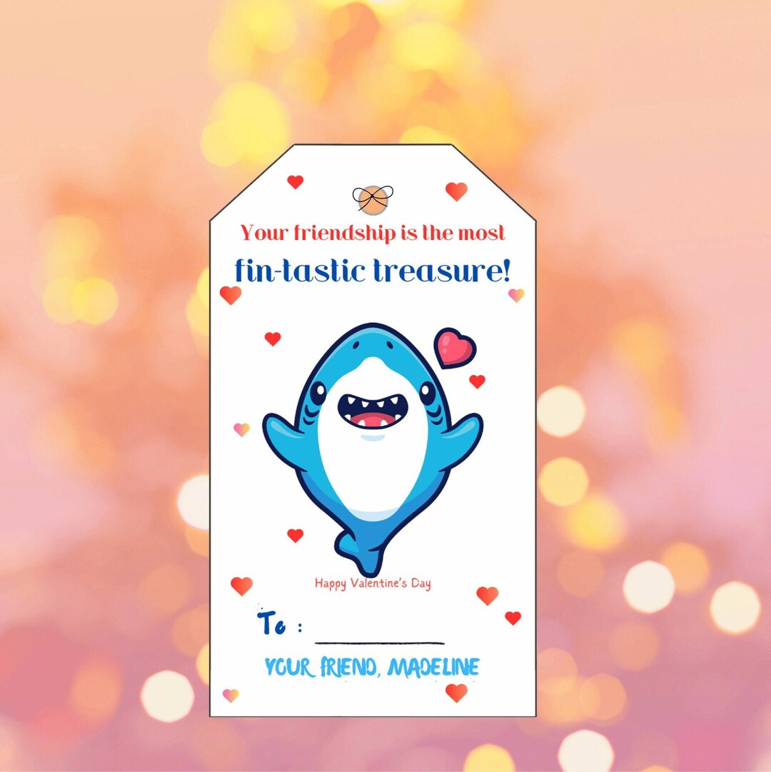 Editable Shark Kids Valentines Gift Tags Fintastic Friend Valentine Tag ...
