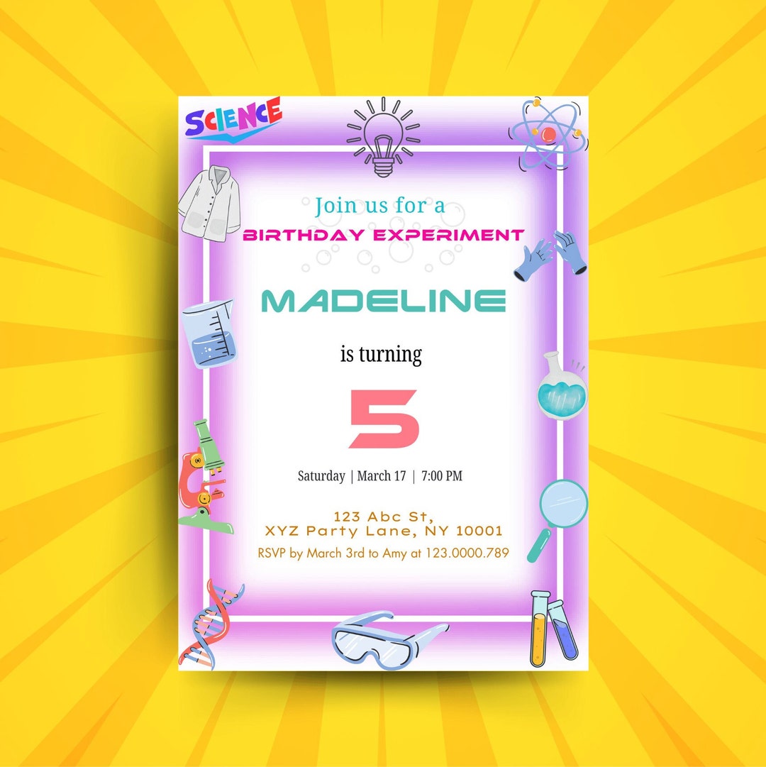 Science Birthday Party Invitation, Science Party Invite Girl Boy ...