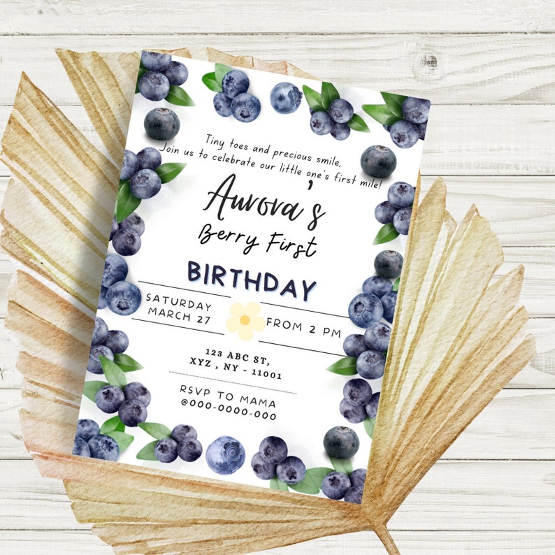 Editable Blueberry Birthday Invitation First Birthday Berry Sweet Boy ...