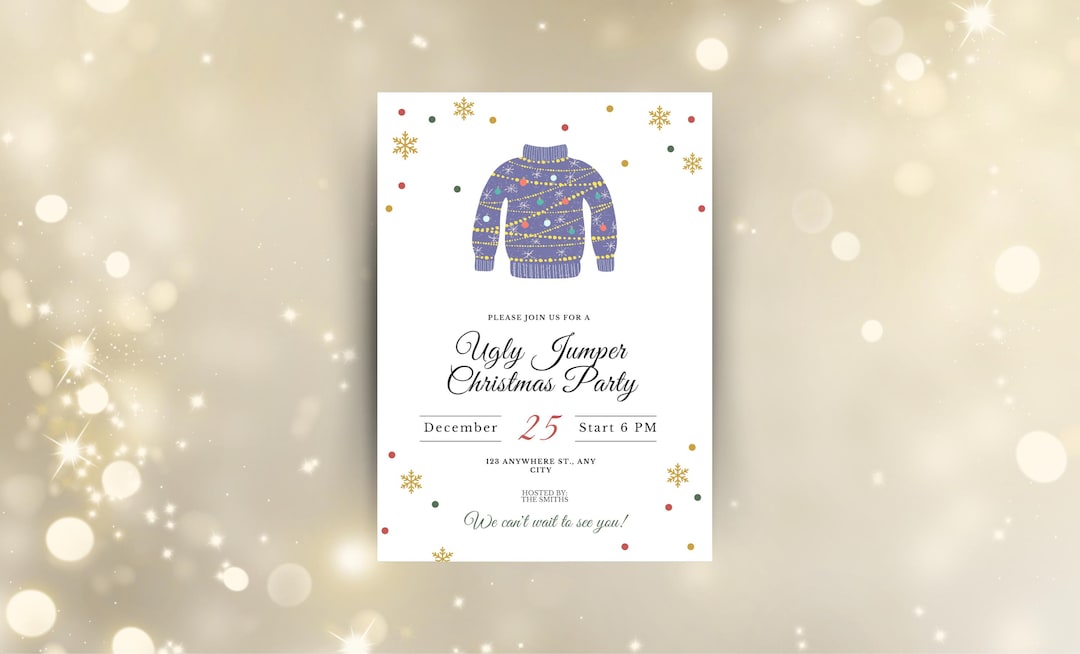 Editable Christmas Jumper Party Invitation, Invitation Template Ugly ...
